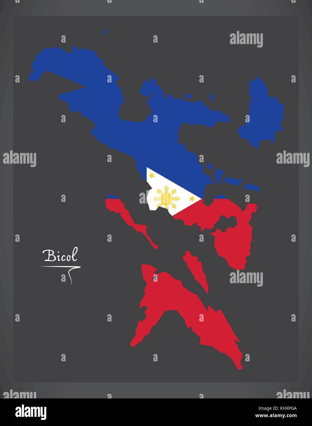 Bicol map of the Philippines with Philippine national flag illustration ...