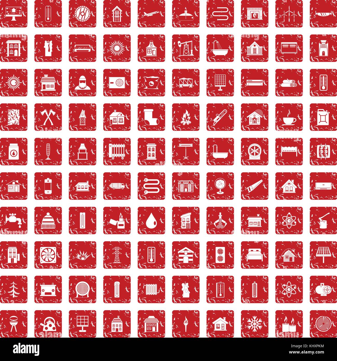 100 heating icons set grunge red Stock Vector Image & Art - Alamy