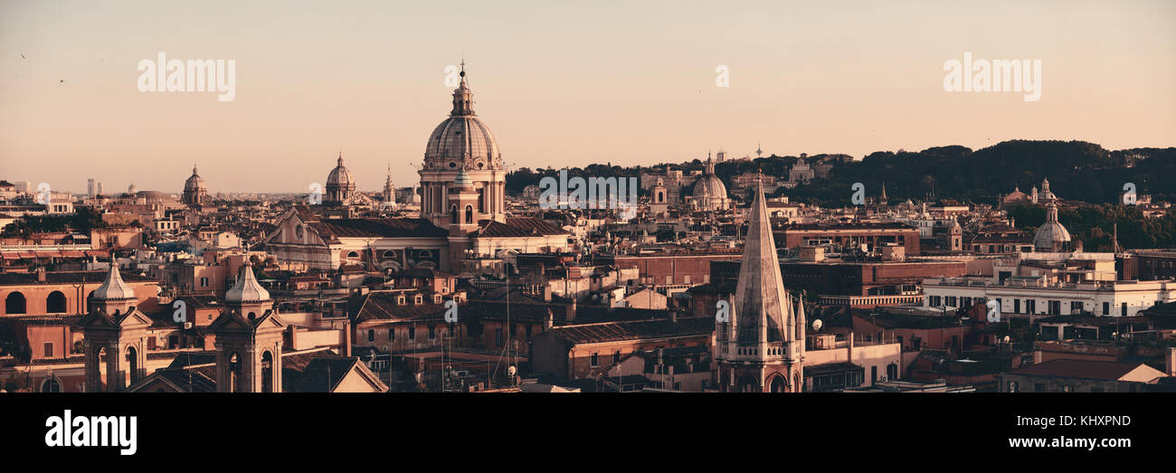 Rome rooftop view with ancient architecture in Italy at sunset moment ...