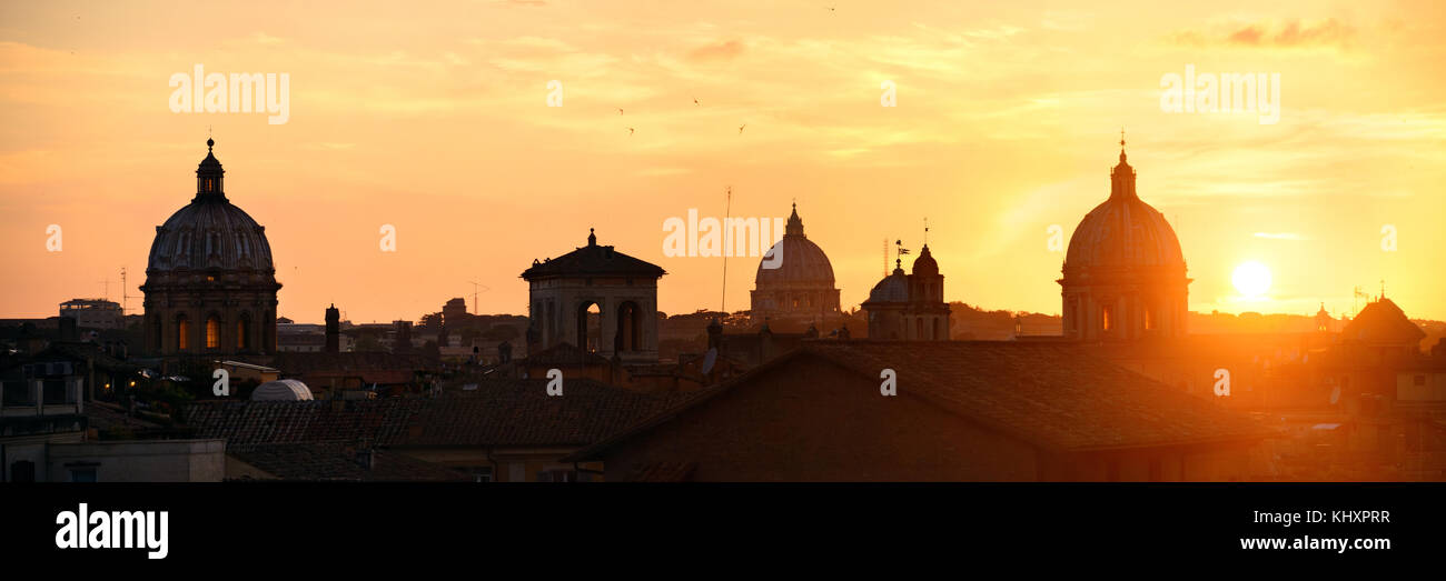 Rome rooftop view at sunset panorama with ancient architecture in Italy ...