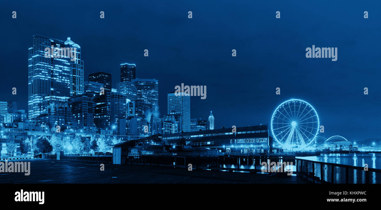 Seattle waterfront view with urban architecture at night Stock Photo ...