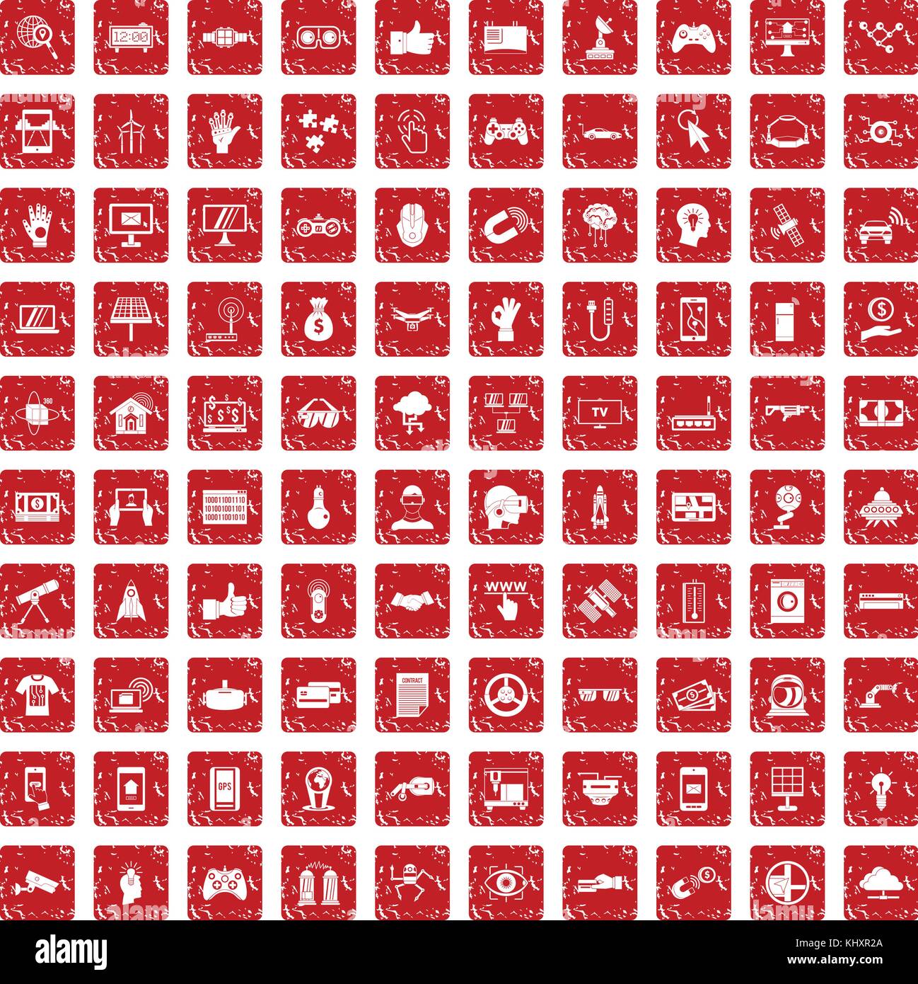 100 hi-tech icons set grunge red Stock Vector Image & Art - Alamy