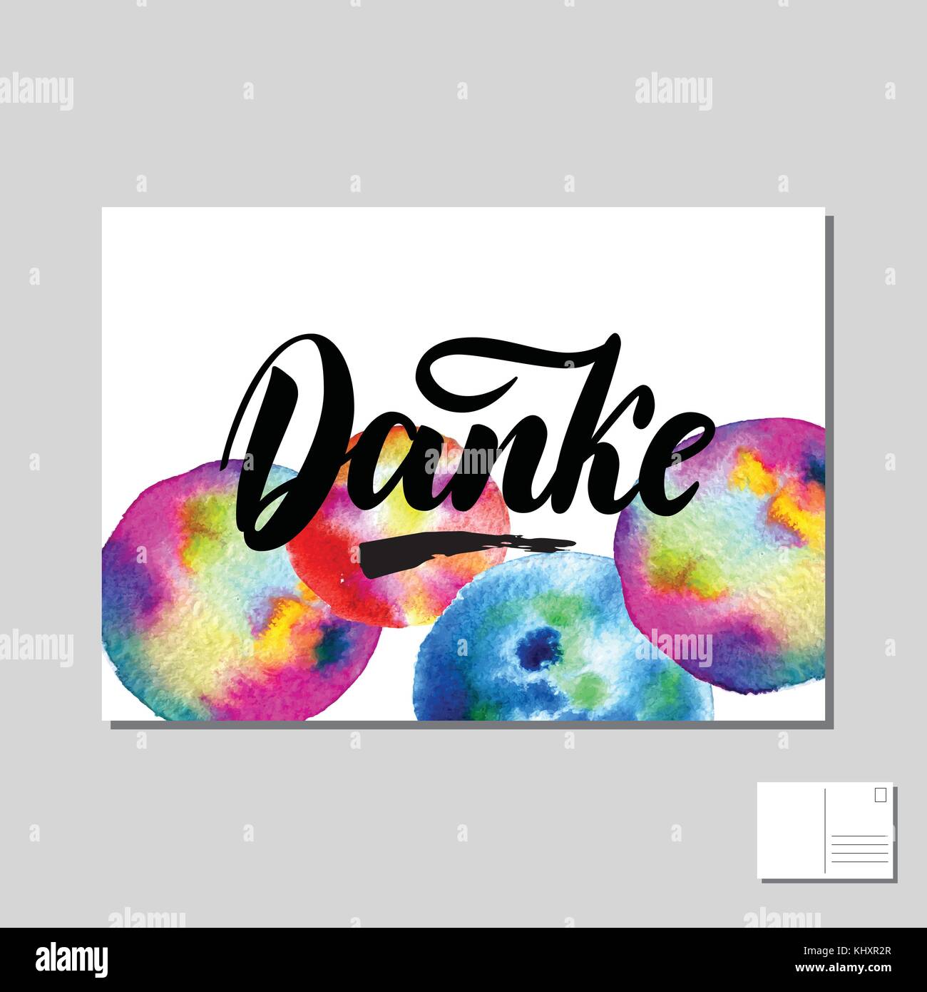 Danke, Thank you in German hand drawn lettering post card with abstract ...