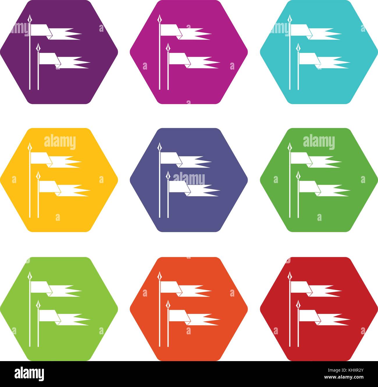Ancient battle flags icon set color hexahedron Stock Vector Image & Art ...
