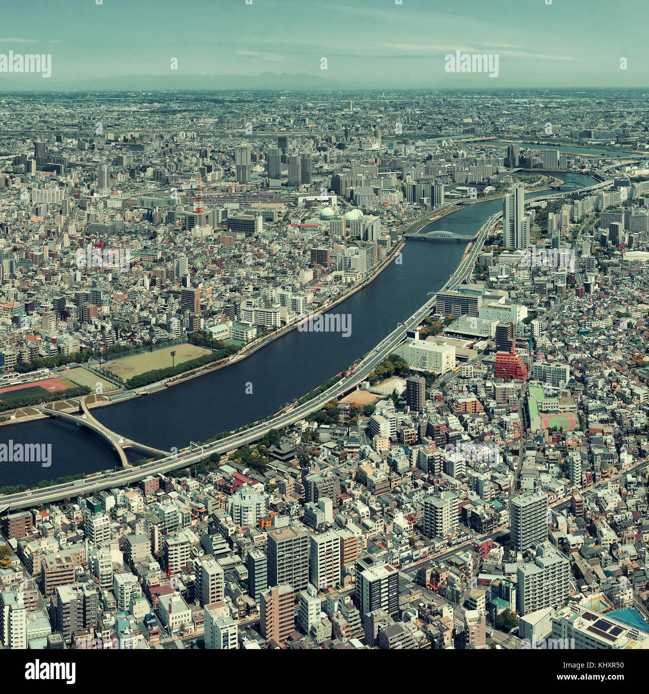 Tokyo urban skyline rooftop view with river, Japan Stock Photo - Alamy