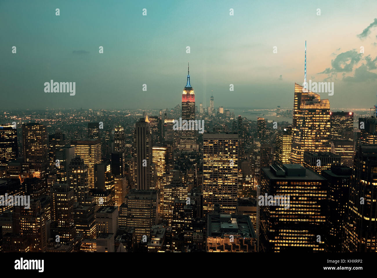 New York City rooftop view with urban architectures at sunset Stock ...