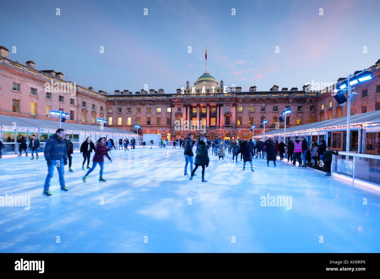 Early evening skating on the Christmas season ice rink, Somerset House ...