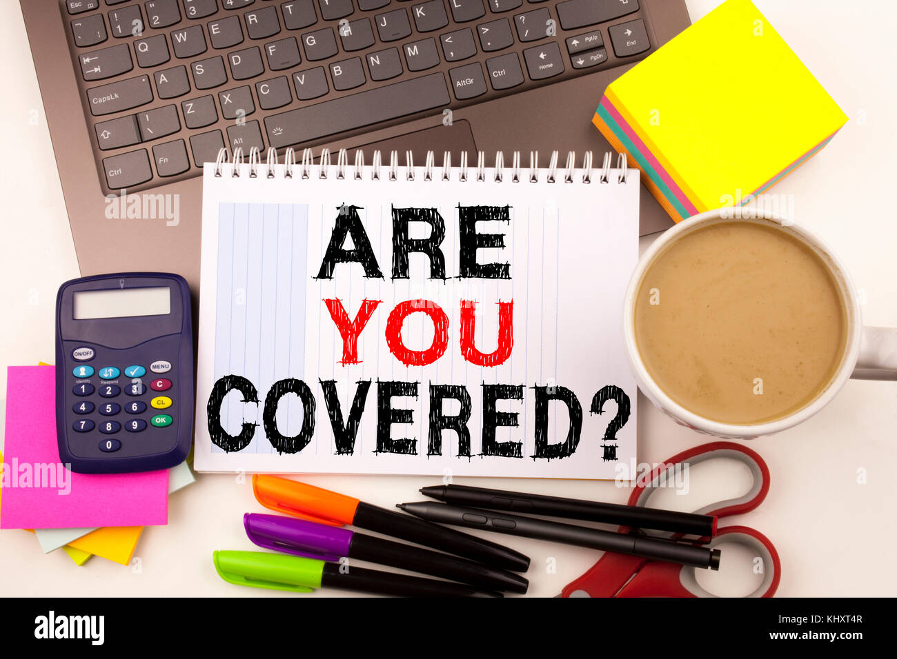 Writing Question Are you Covered text made in office close-up on laptop ...