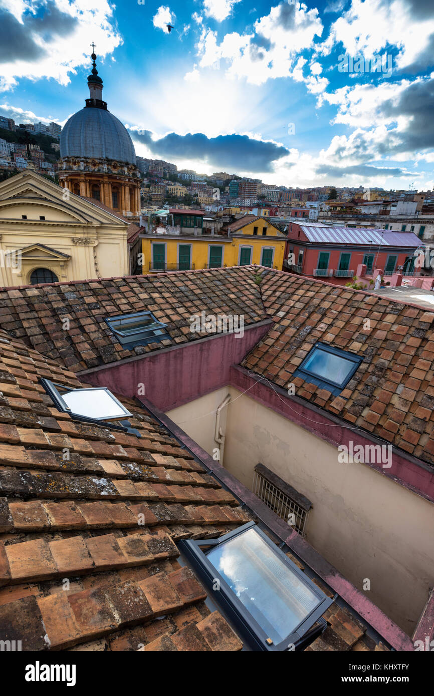 Panorama from the roofs of center of Naples, Italy Stock Photo - Alamy
