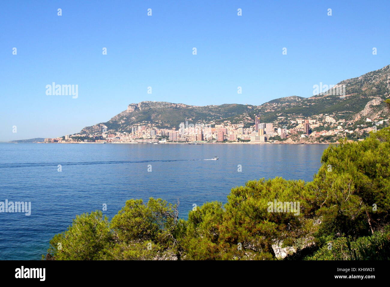 Monaco. The principality viewed from Cap Martin across the bay Stock ...