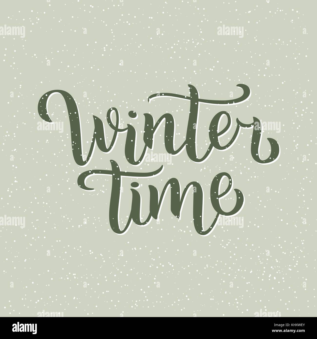 Winter time hand written inscription with isolated on green background ...