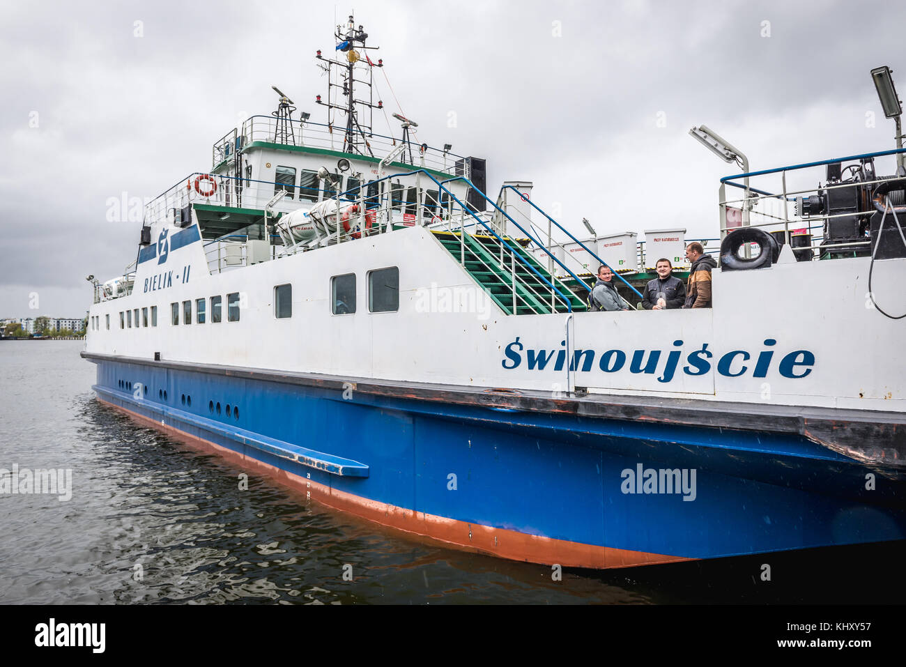 Ferry crossing by the Swina River in Swinoujscie city, West Pomeranian ...