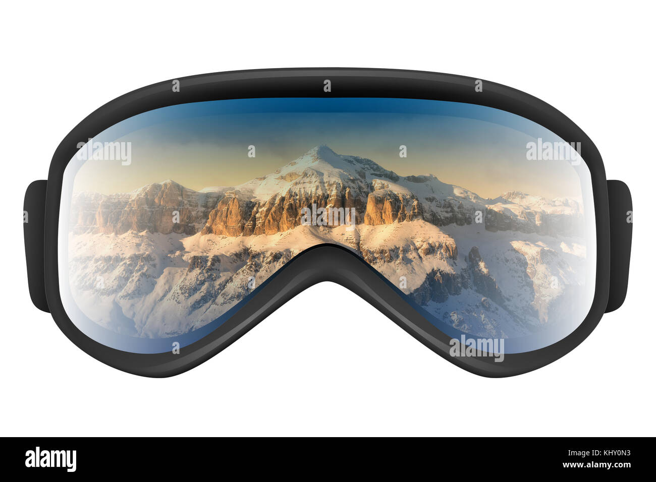 Ski goggles with reflection of mountains Stock Photo - Alamy