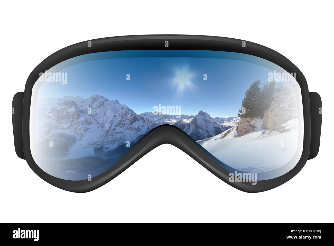 Ski goggles with reflection of mountains Stock Photo - Alamy