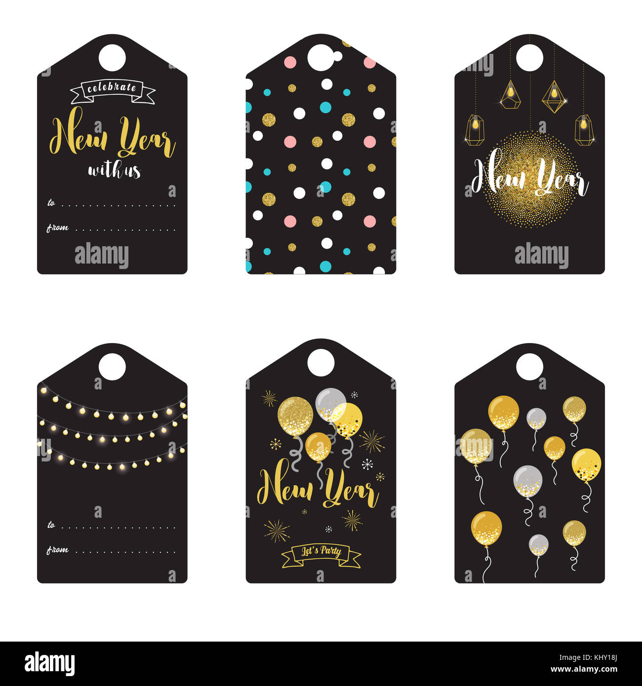 Gift cards with New Year elements Stock Photo - Alamy