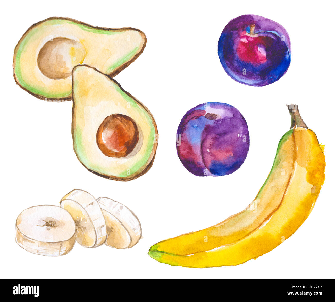 Watercolor fruits isolated on white Stock Photo - Alamy