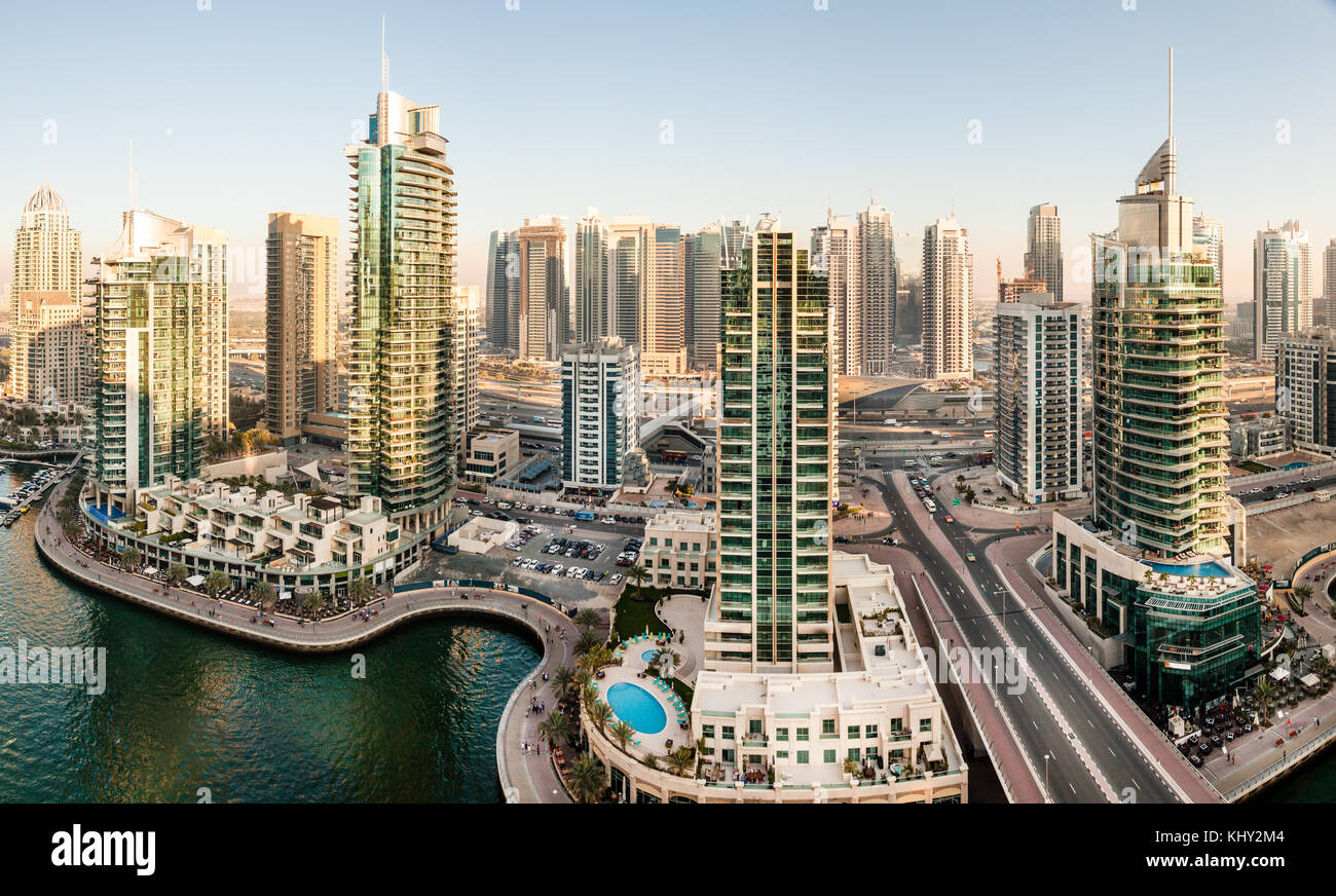 Panoramic view of Dubai Marina in UAE in the evening Stock Photo - Alamy