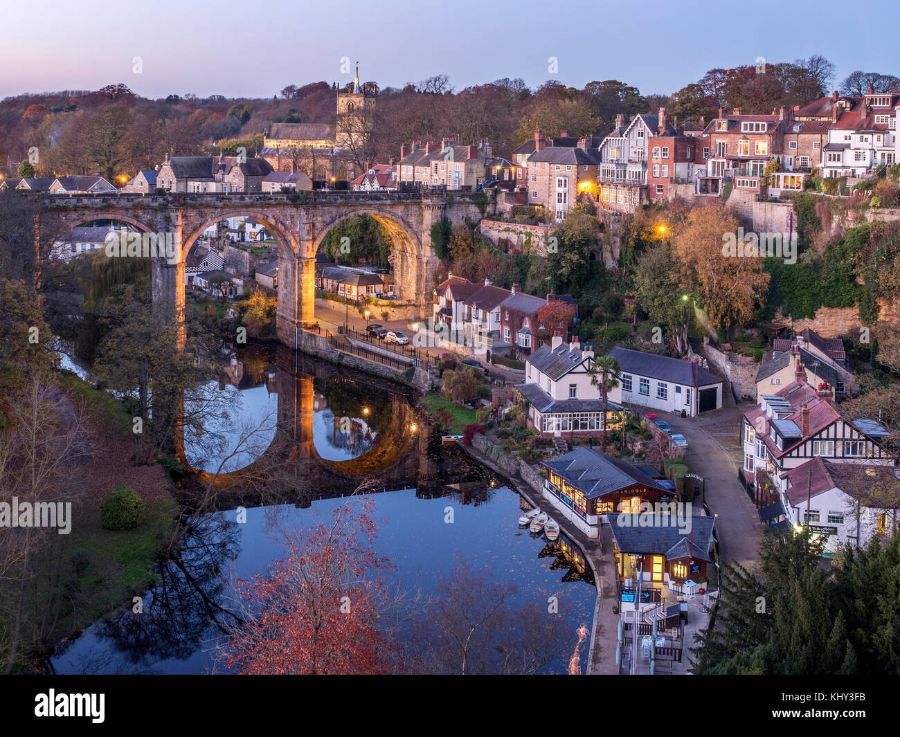 Railway Viaduct over the River Nidd at Dusk in Autumn Knaresborough ...