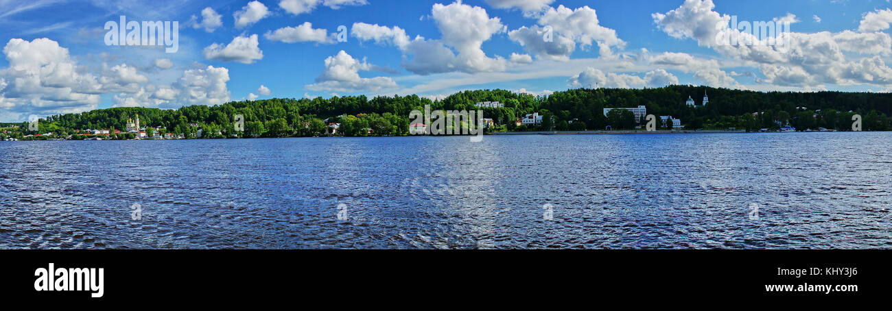 Panorama of the Volga River.The summer water landscape of the Volga ...