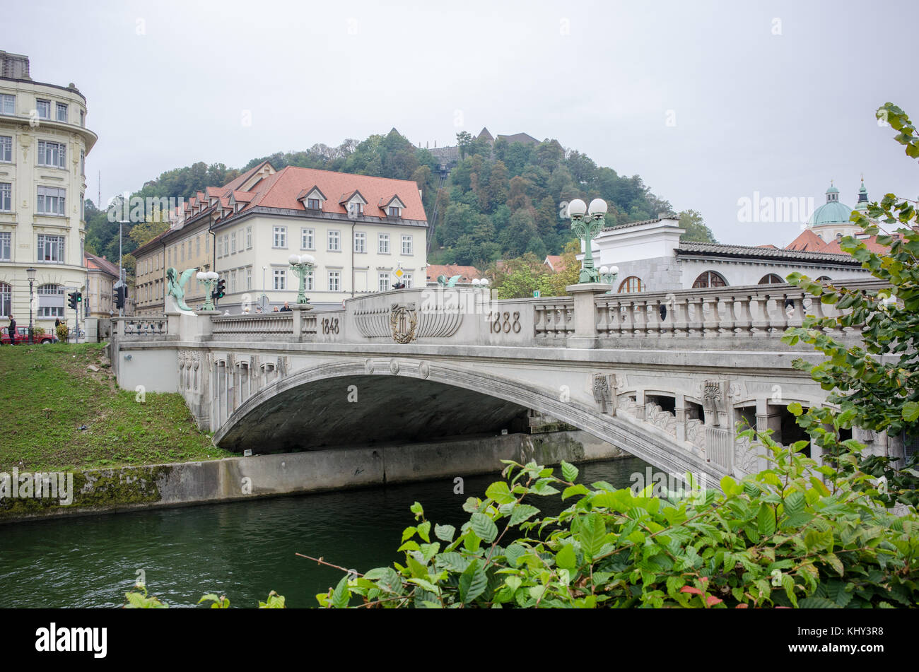 Dragon bridge in the Old Town of Ljubljana. Ljubljana dates back to the ...