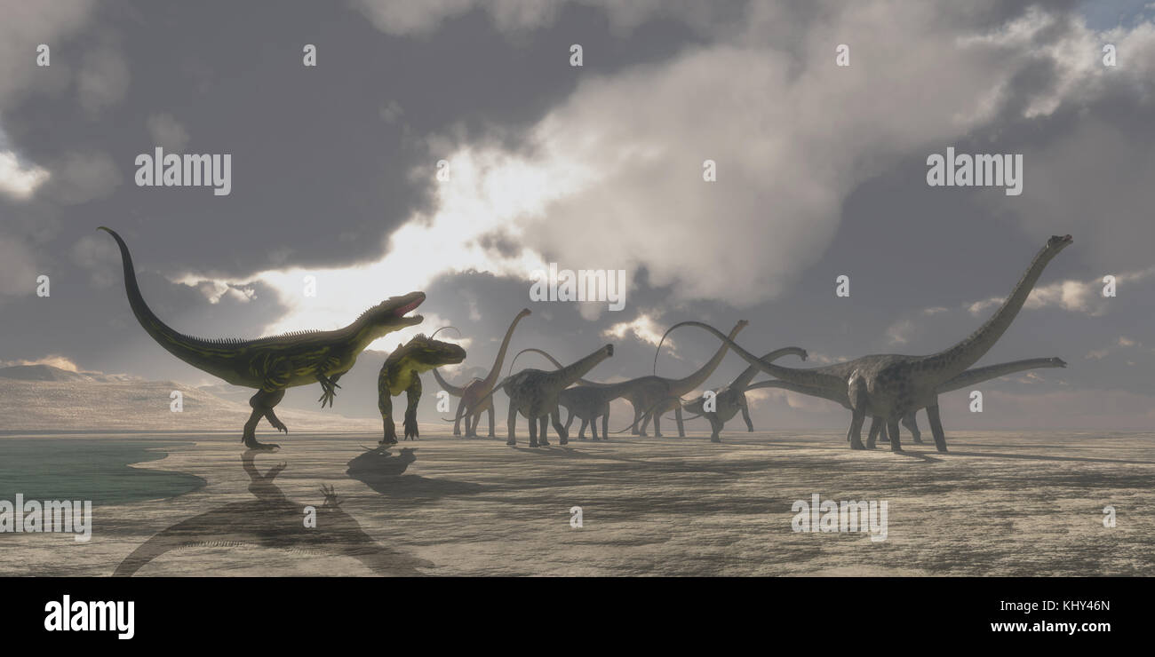 Torvosaurus and Diplodocus Dinosaur-A Diplodocus dinosaur herd gets ...
