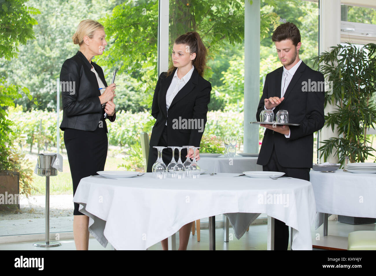 students learning to table setting Stock Photo - Alamy