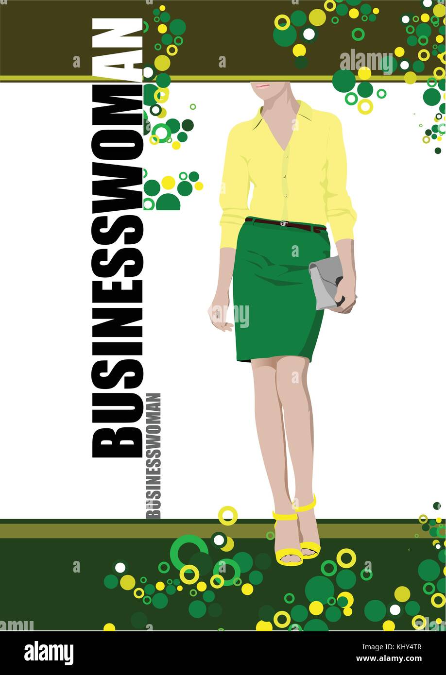 Young woman on abstract green-yellow background. Vector illustration ...