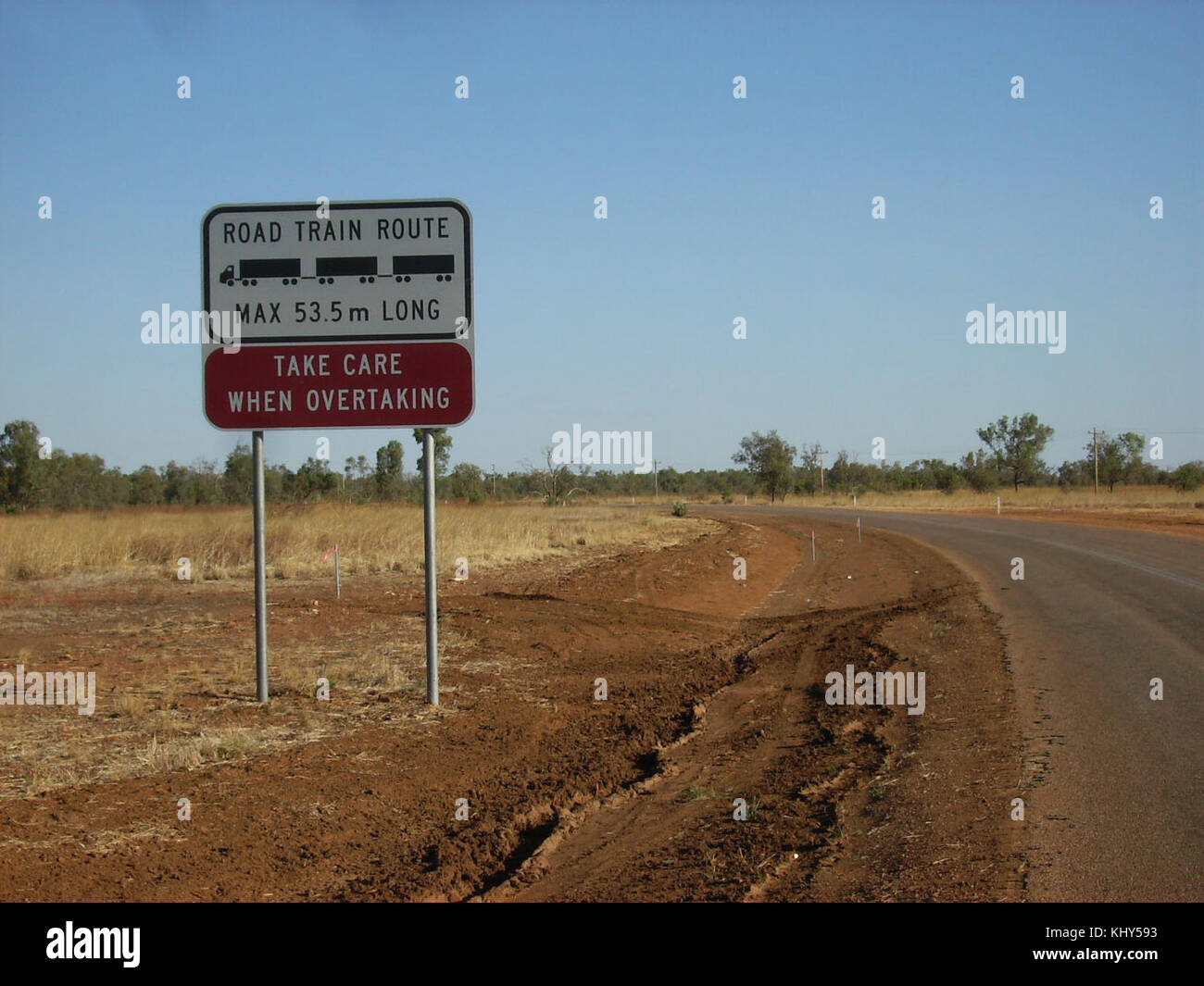 The road train sign in Australia indicates the presence of large ...