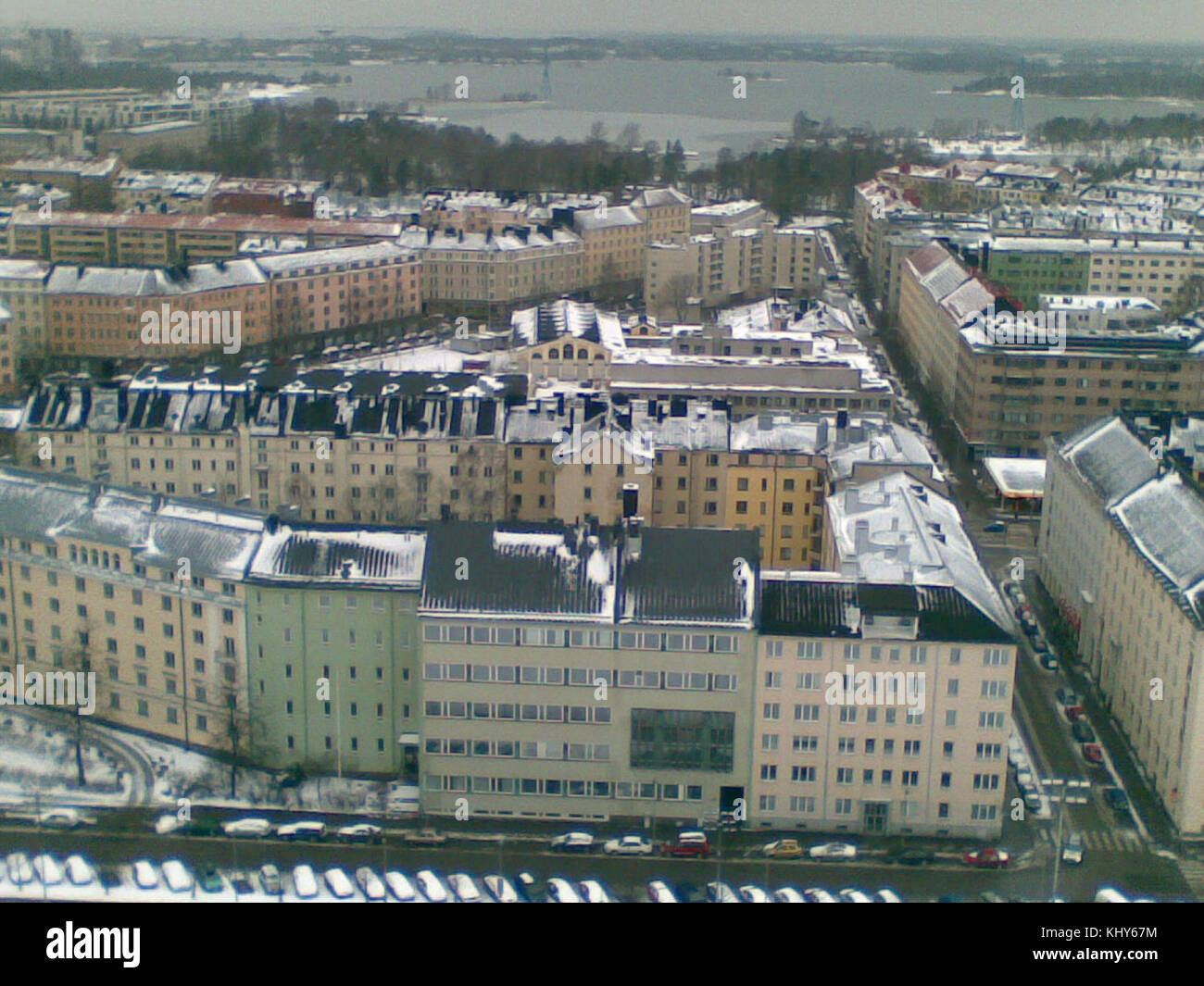 A panoramic view of Helsinki from the Olympic Tower, showcasing the city's urban landscape ...