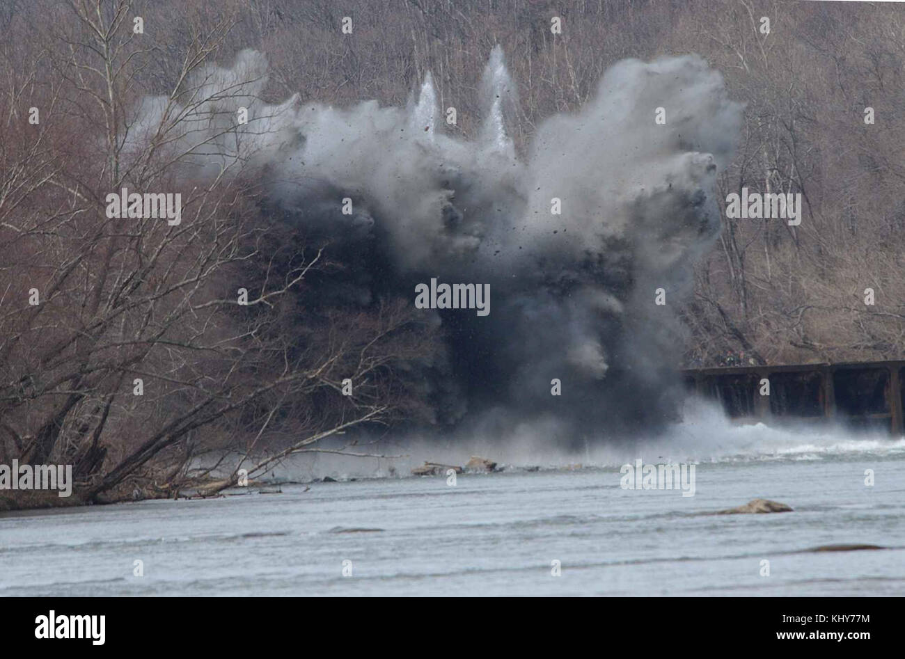 Destruction of the river dam Stock Photo - Alamy