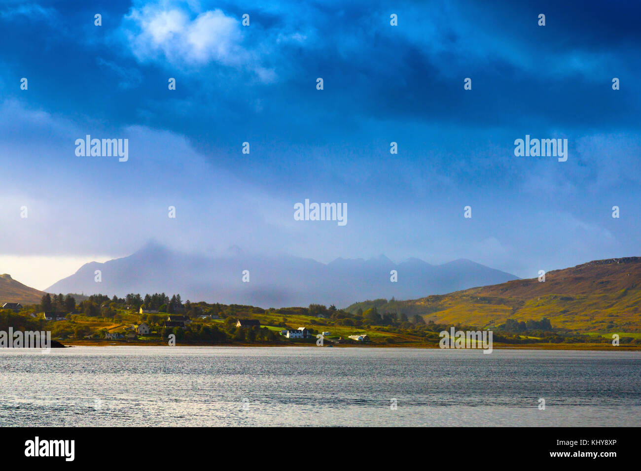 Low cloud lifting from the tops of the Black Cuillin hills viewed from ...