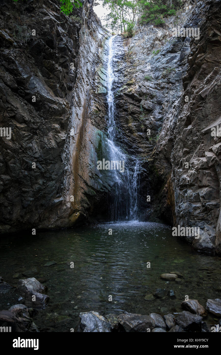 Millomeris waterfall and a water pool view near Platres, central region ...