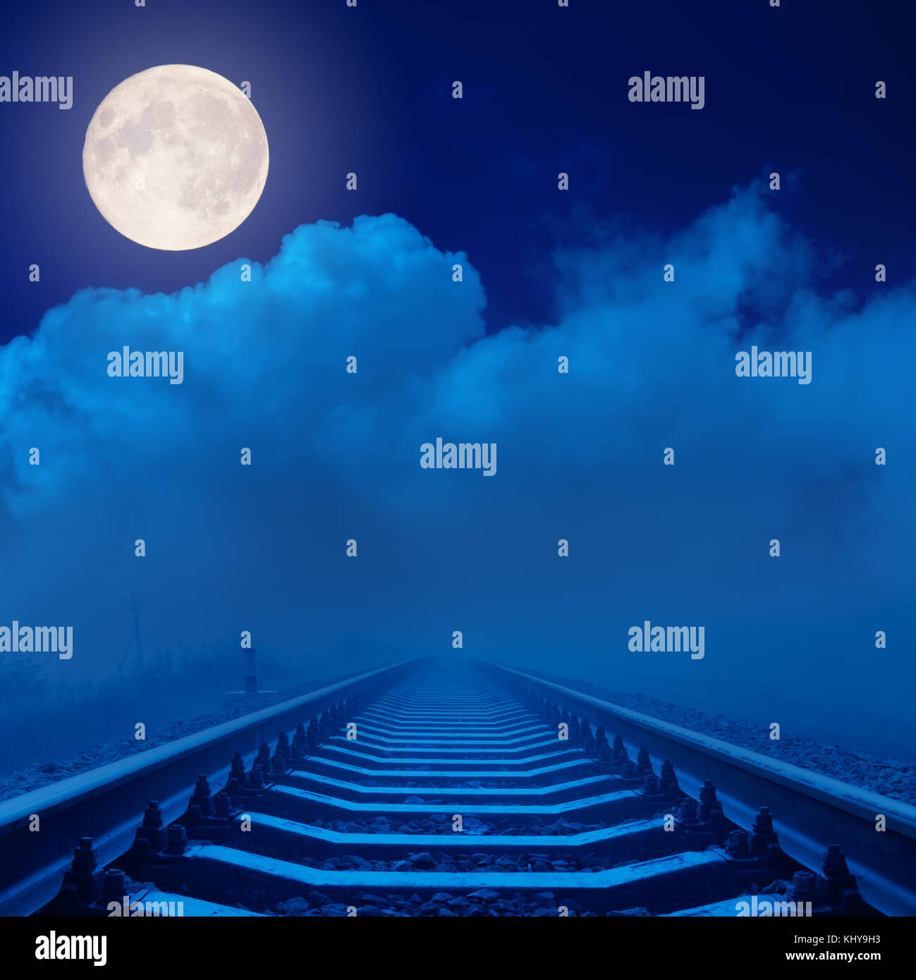 full moon in night over clouds and railway Stock Photo - Alamy