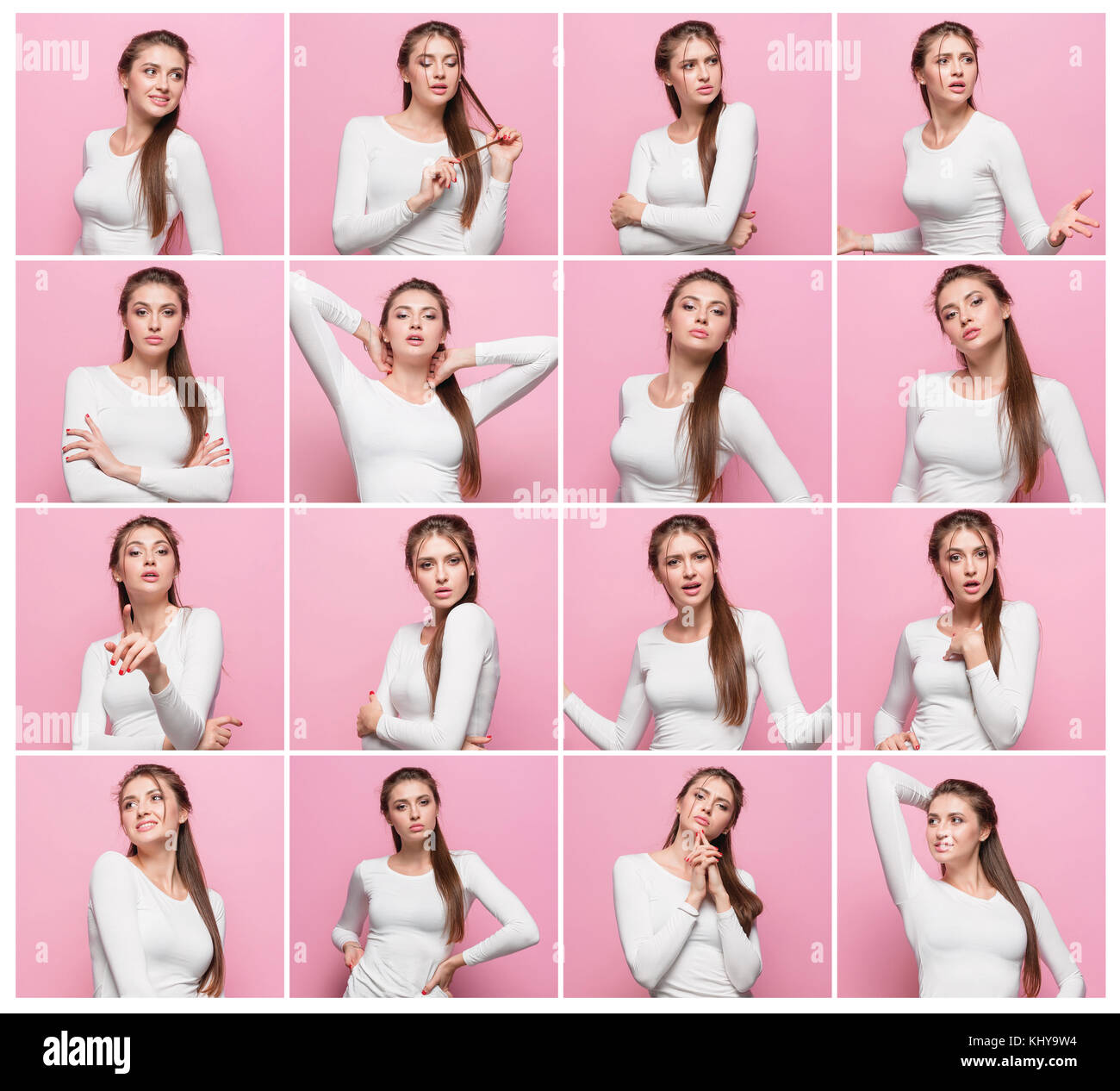 Set of young woman's portraits with different emotions Stock Photo - Alamy