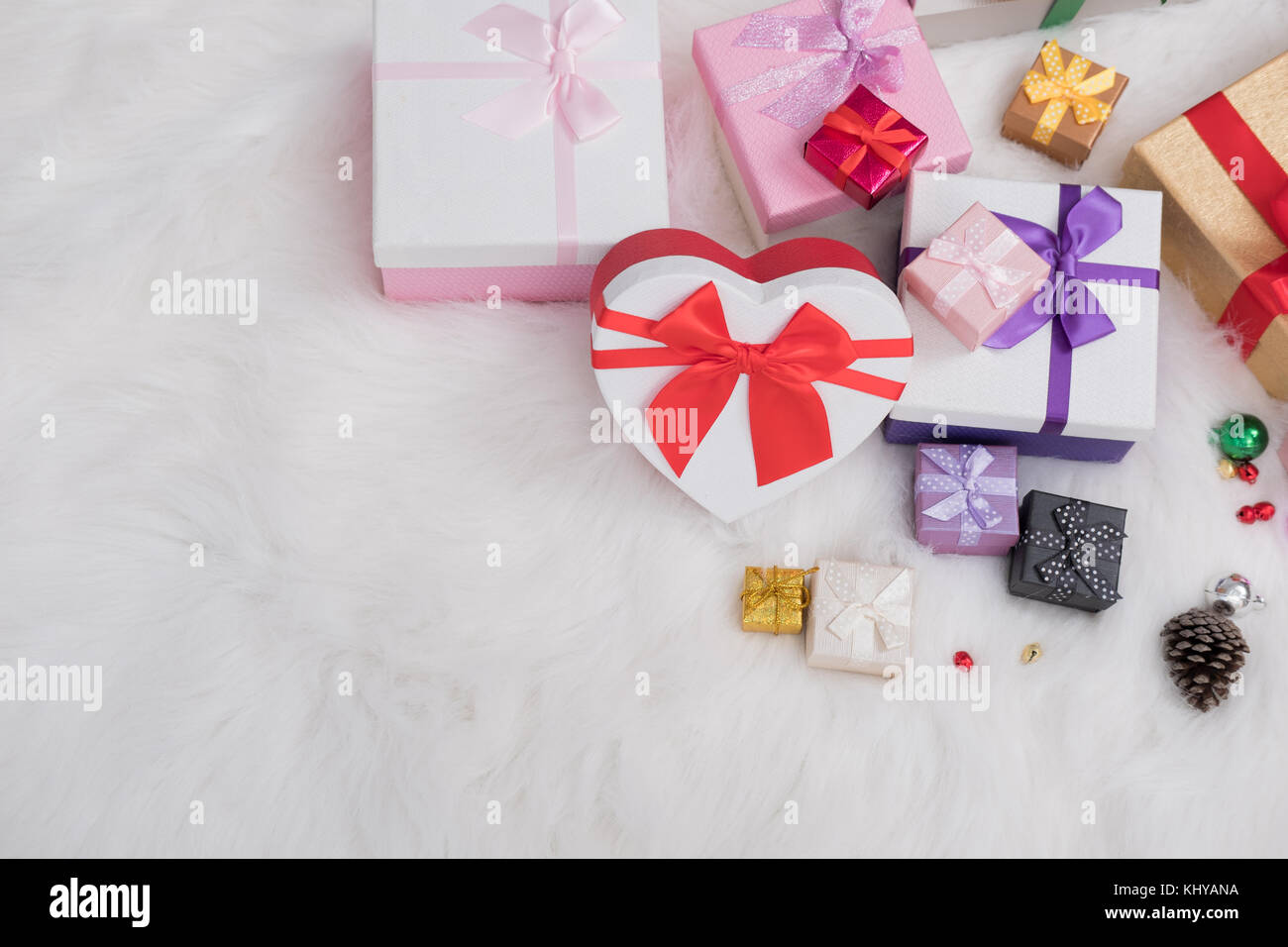 present boxes and pine cone. gift box for xmas party. christmas and new ...