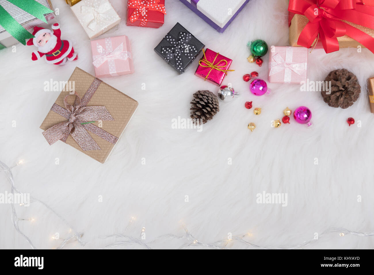 present boxes and pine cone. gift box for xmas party. christmas and new ...