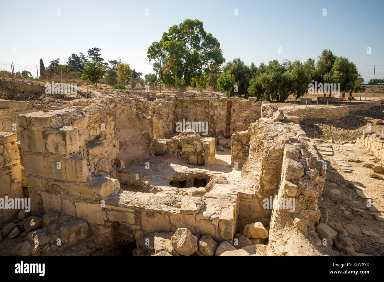 One of the rooms with a large hole in the floor in ancient ruins of ...