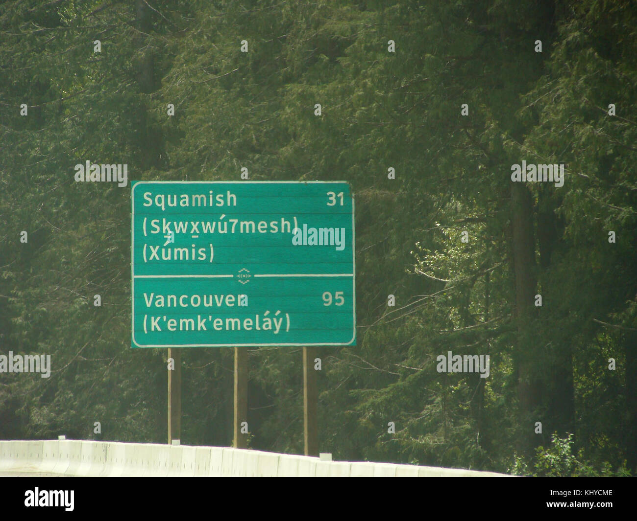 Bilingual road sign in squamish language 1 Stock Photo - Alamy