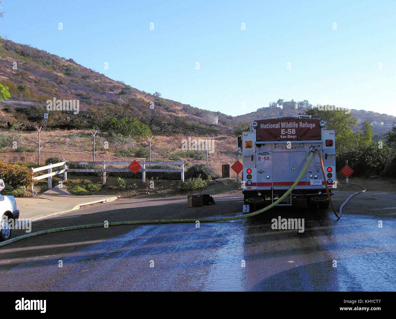 Fire truck vehicle in fire action Stock Photo - Alamy
