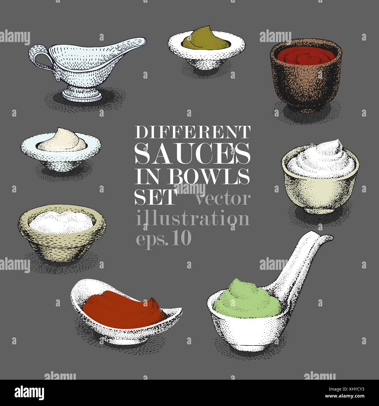 Set of different sauces. Hand drawn vector illustrations Stock Vector ...