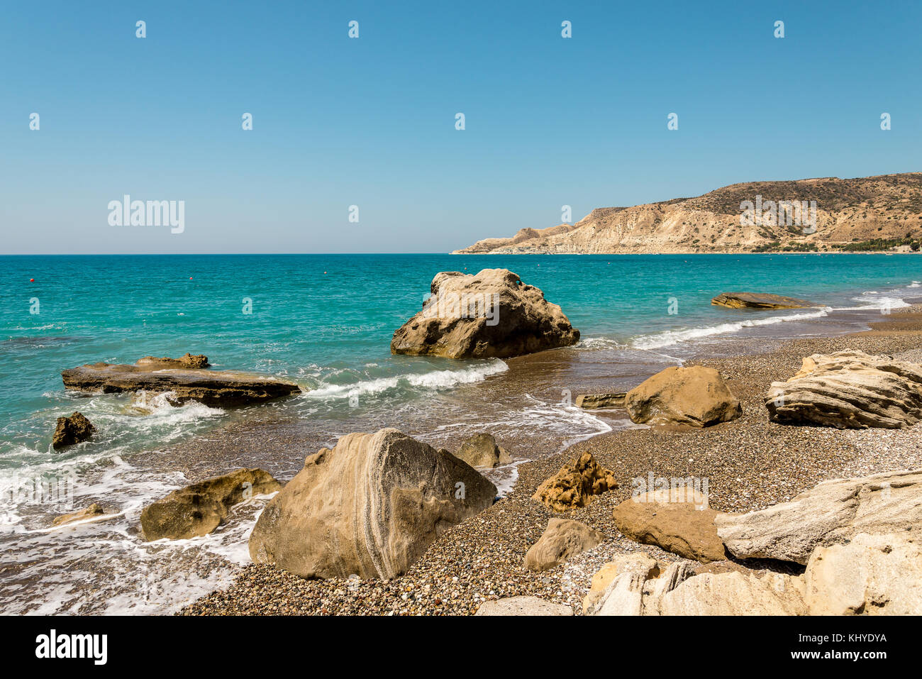A view to Pissouri Bay from the end of the beach, Limassol district ...