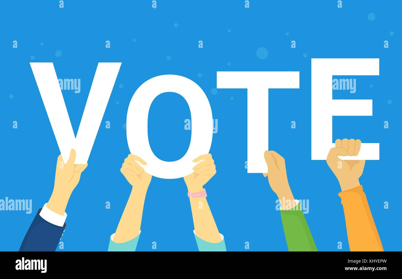 Vote and opinion poll concept vector illustration of young people happy ...