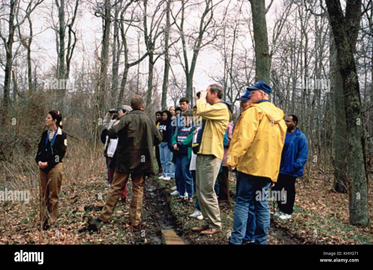 Forest tour people in wild forest Stock Photo - Alamy