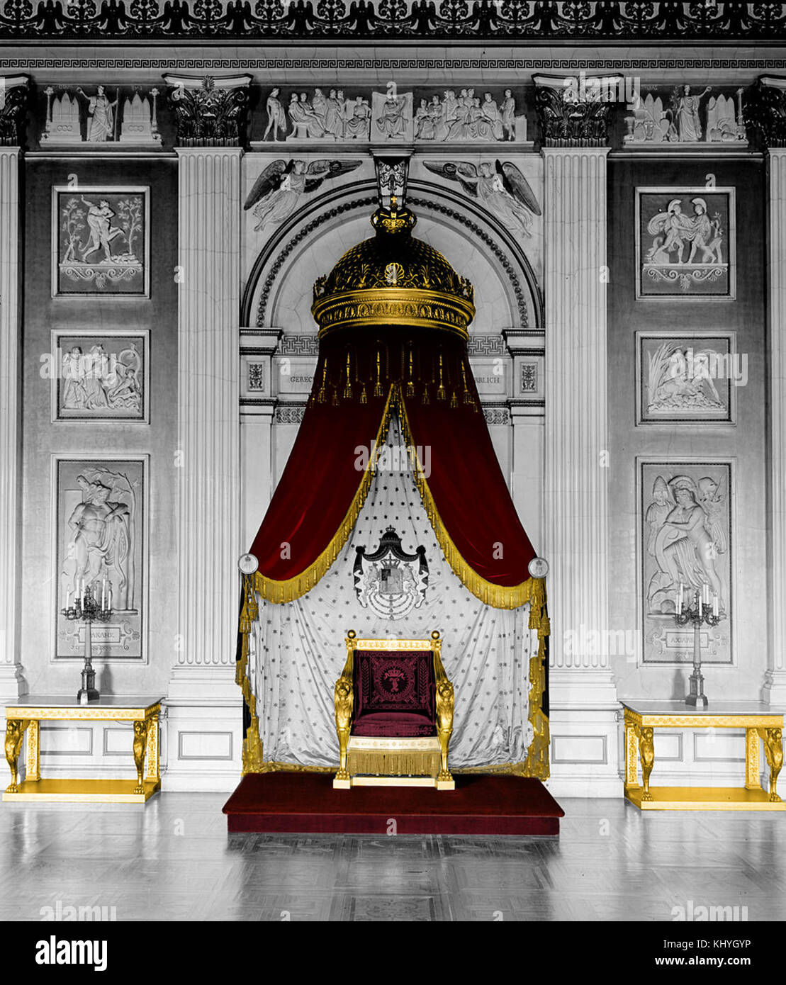 A colorized image of the Throne Room (Thronsaal) in a historic European ...