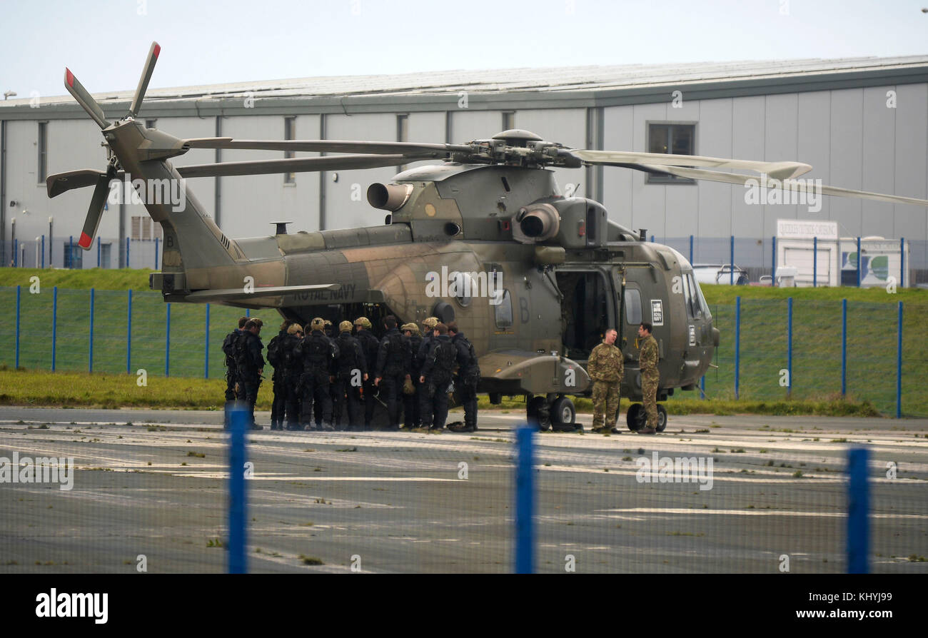 Military training exercise at the former Portland Navy Base, Dorset, UK ...