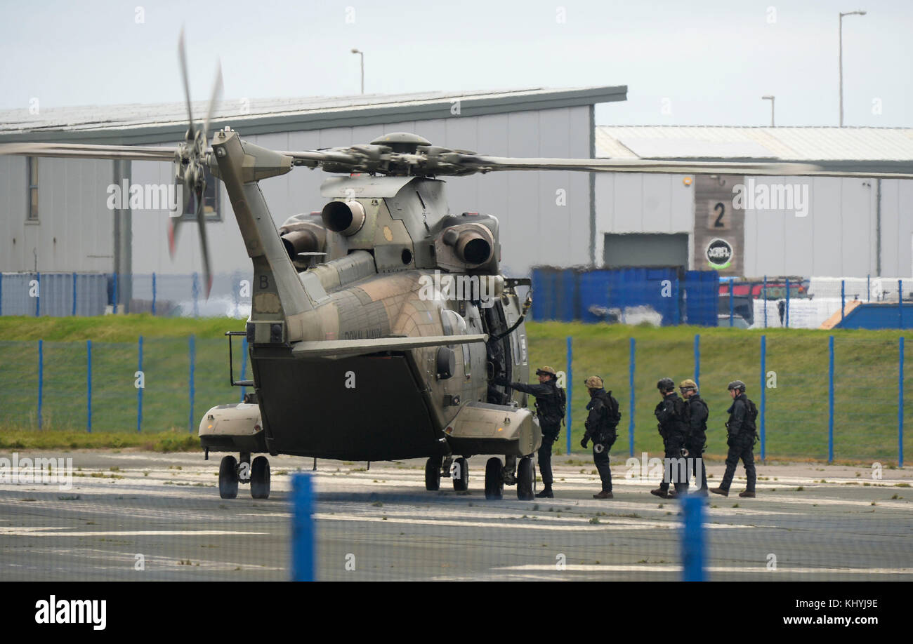 Military training exercise at the former Portland Navy Base, Dorset, UK ...
