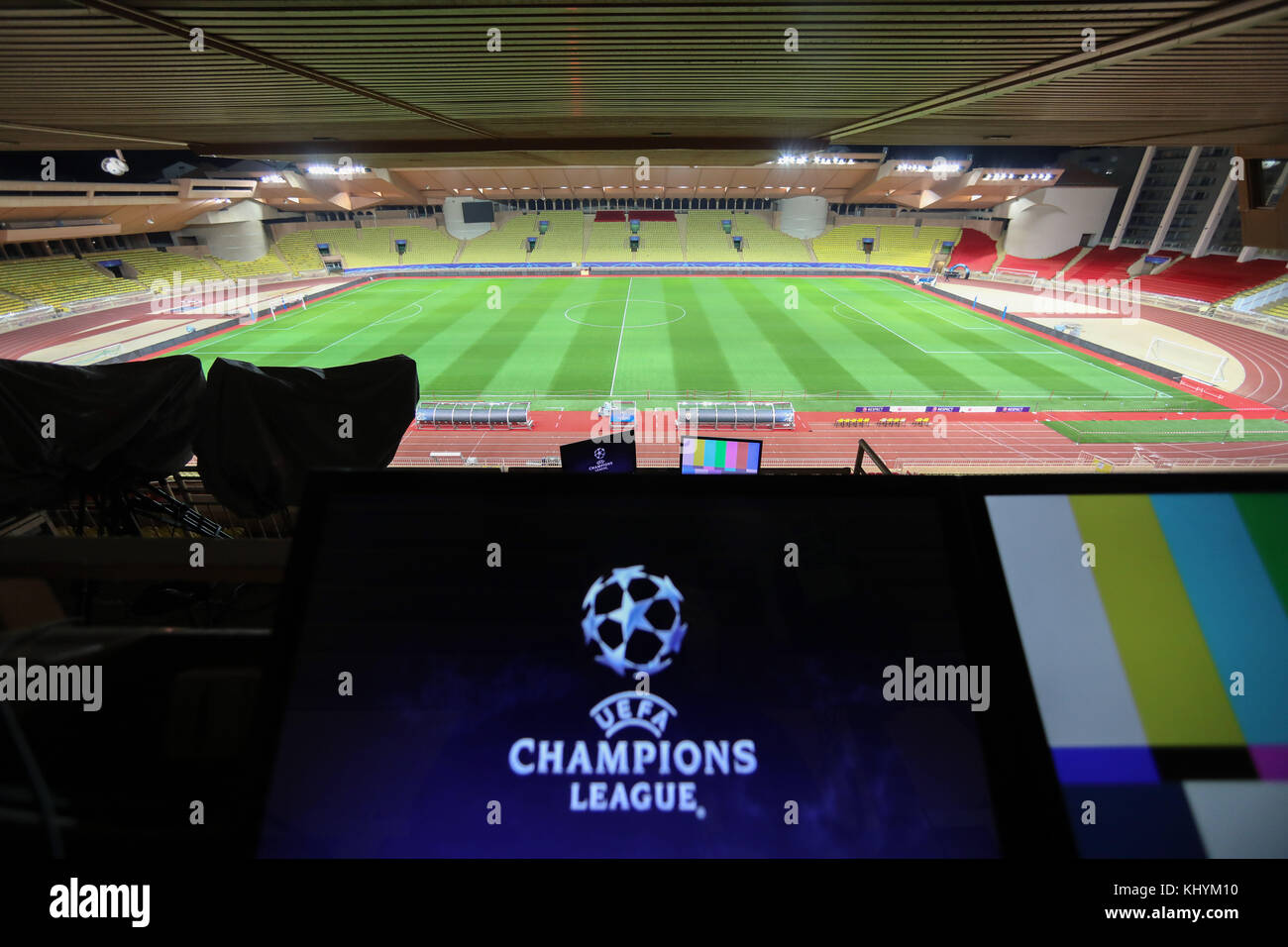 View into the empty Stade Louis II stadium in Monaco, Monaco, 20 ...