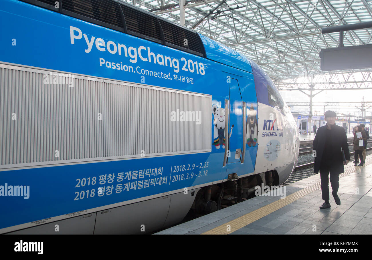 Gangneung KTX line, Nov 21, 2017 : Train for the Gangneung KTX line is ...