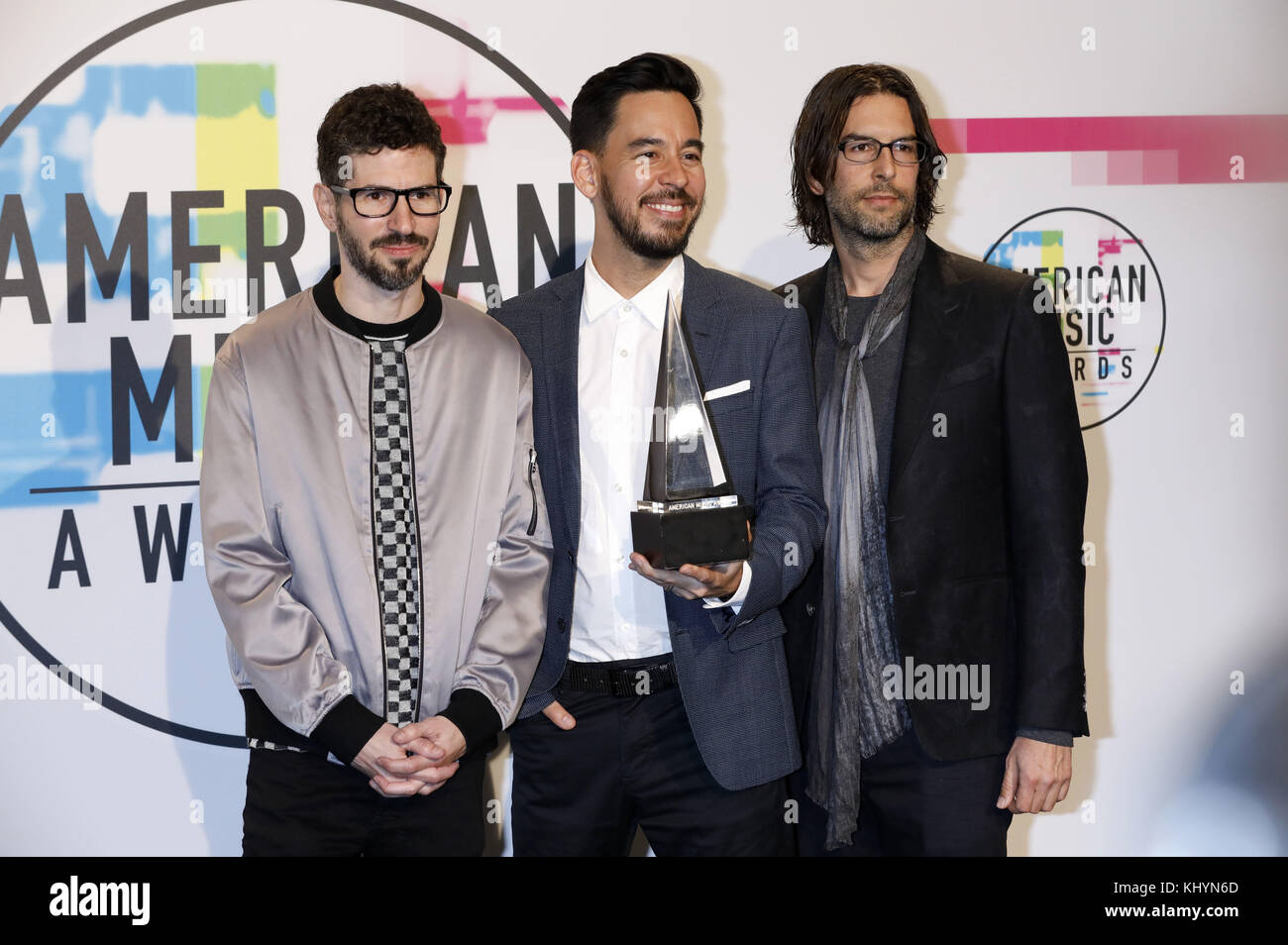 Brad Delson, Mike Shinoda and Rob Bourdon (Linkin Park) attend the 2017 ...