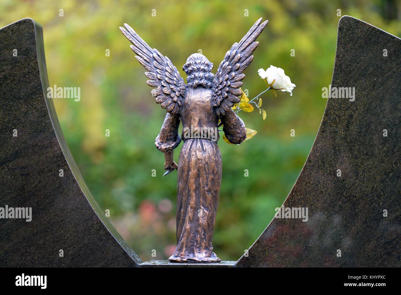 The sculpture of an angel, Germany, city of Göttingen, 15. November ...